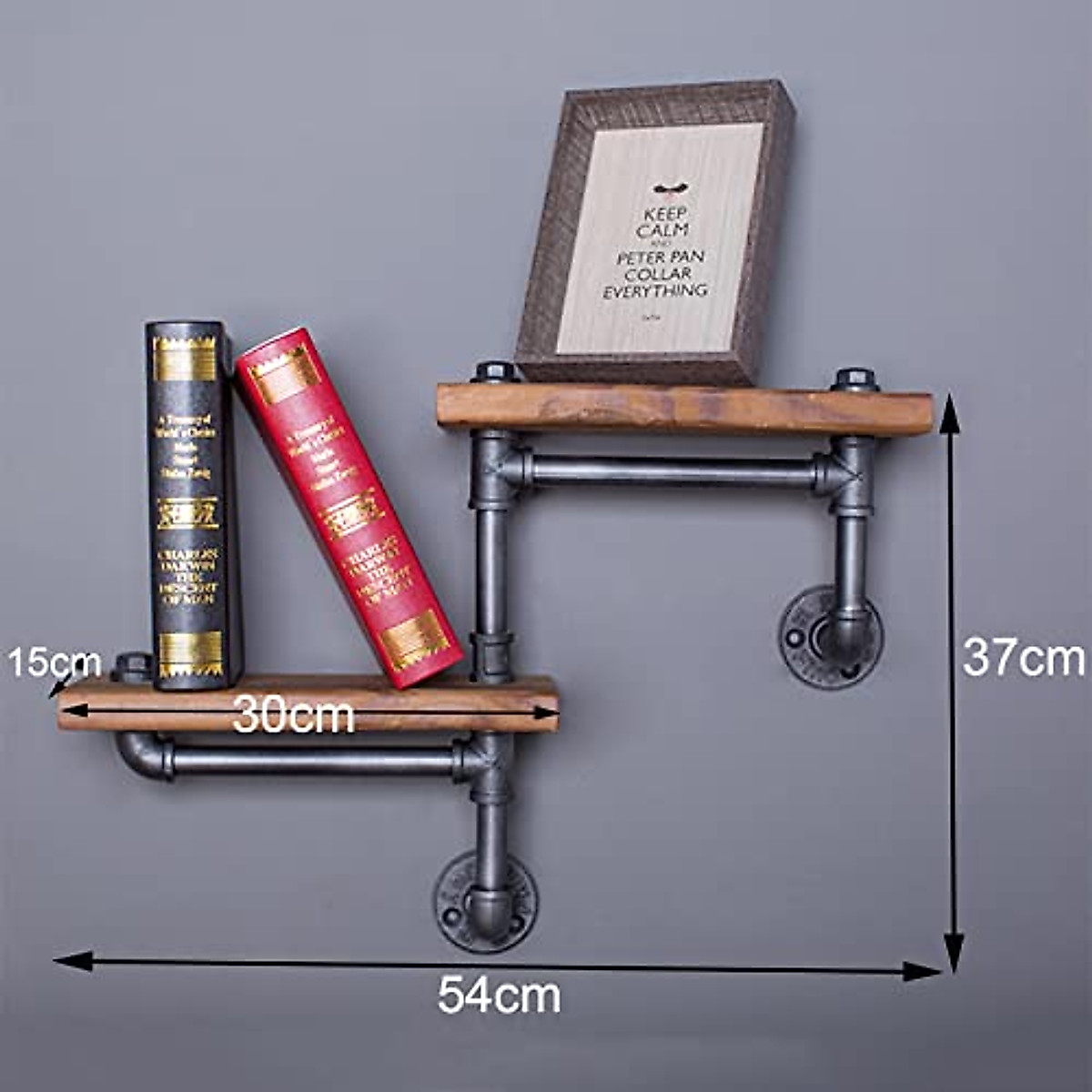 BOCbco Metal Pipe Wood Shelf Wall Mounted, 2 Tiered Industrial Pipe Shelves Bookshelf Pipe Towel Rack Shelving,Floating Wall Shelves Farmhouse Washroom Bathroom