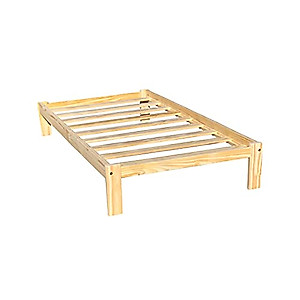 Alaska Wooden Platform Bed Solid Pine Wood Full XL Size Bed Unfinished with Wooden Slats Mattress Support/No Box Spring Needed/Suitable for Adults