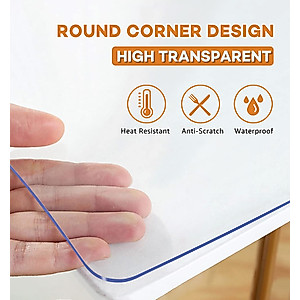 PoPoTo 24 x 48 Inch Plastic Dining Table Cover, Clear Table Pad Desk Chair Mat Tablecloth Protector Easy Clean Wooden Furniture Coffee End Bed Sofa Side Table Top Protection Cover Waterproof PVC Vinyl