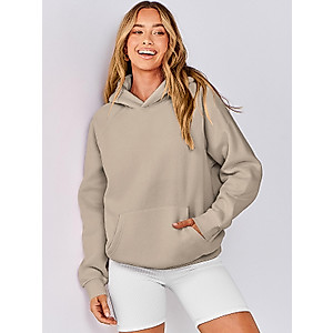 ANRABESS Women Hoodies Oversized Fleece Long Sleeve Comfy Casual Basic Pullover Sweatshirts 2025 Fall Outfits Sweater Deep Khaki Medium