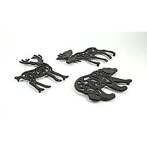 Set of 3 Cast Iron Lodge Design Wild Animal Western Kitchen Décor Trivets Decorative Wall Hanging Art Deer Moose Bear