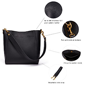 DORIS&JACKY Leather Bucket Tote Bag For Women Medium Hobo Shoulder Purse And Handbags (1-Black)