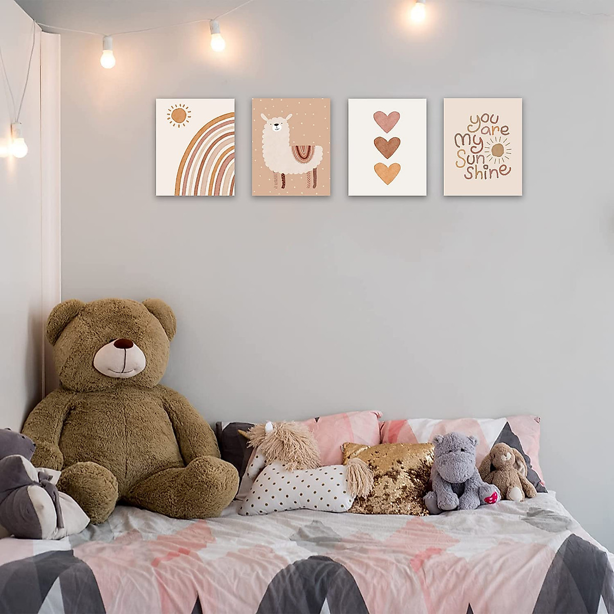 Quzenu Boho Nursery Decor Rainbow You Are My Sunshine Boho Decor Canvas Prints Framed for Baby Girl Room Decor Boho Wall Art for Girl Nursery Wall Decor