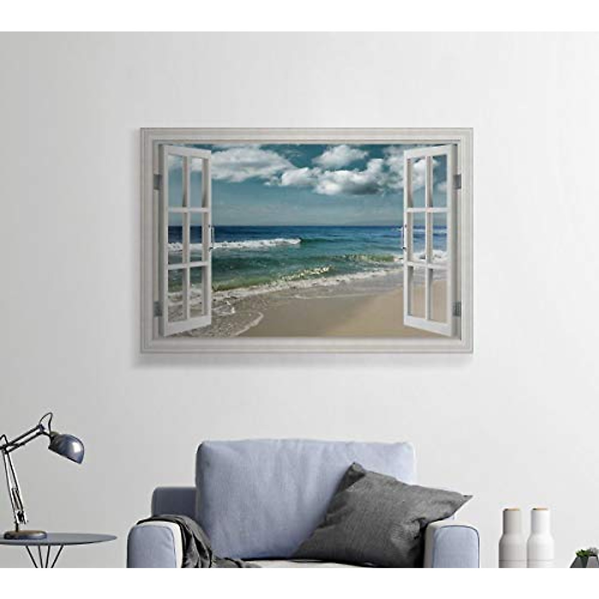 Renditions Gallery Canvas Nature Wall Art Home Paintings & Prints Artwork Cloudy Ocean Beach Sky Glam Romantic Window View Modern Decorations for Dining Room Office Kitchen - 24"x36" LT21