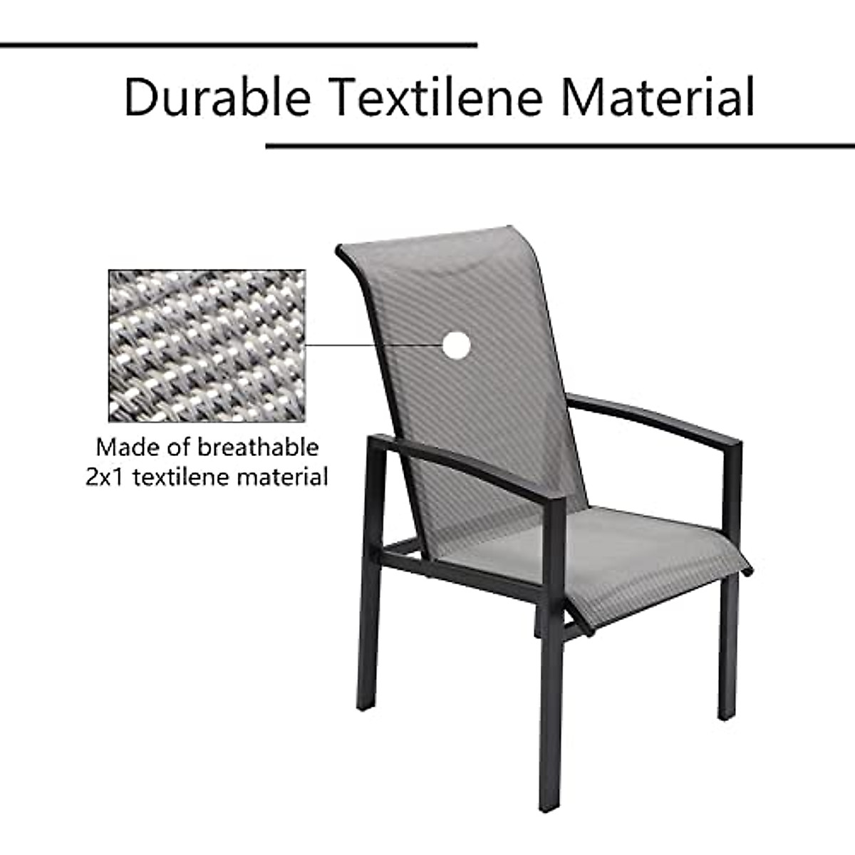 Dulce Domi Patio Chairs Set of 4, Rust-Free Outdoor Chairs W/Metal Slat Finish, 2x1 Textilene Dining Chairs Set of 4, Patio Chairs L23”xW22”xH38” Max Weight 280 Lbs