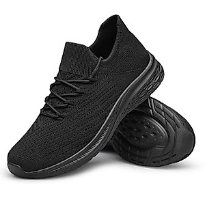 vibdiv Mens Non Slip Walking Sneakers Shoes - Lightweight Breathable Casual Mesh Slip on Running Shoes Comfortable for Men (AllBlack, Adult, Men, Numeric_10, Numeric, us_Footwear_Size_System, Medium)