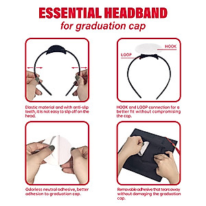 unibouti 2 Pack Graduation Cap Headband - Grad Cap Head Band Insert with Hook and Loop Sticker - Graduates Essential Hairband for Securing Graduation Hat