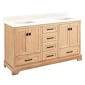 Signature Hardware 953664-60-RUMB-0 Quen 60" Free Standing Double Basin Vanity Set with Cabinet, Vanity Top, and Undermount Sink - No Faucet Holes