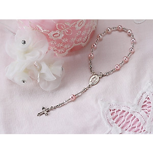 Precious Pieces Sterling Silver Pink Baby Rosary Baptism Gift for Baby Girls
