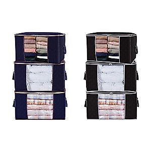Lifewit 3 Pack 90L Large Capacity Clothes Storage Bag (Blue), Bundle with 3 Pack 90L Clothes Storage Bag (Black)