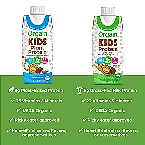 Orgain Organic Kids Protein Nutritional Shake, Chocolate - 8g of Protein, 22 Vitamins & Minerals, Fruits & Vegetables, Gluten Free, Soy Free, Non-GMO, 8.25 Fl Oz (Pack of 12)