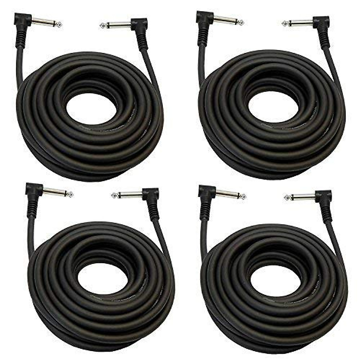 Audio2000'S S204C 4-Pack 1/4-inch Right-Angle TS to 1/4-inch Right-Angle TS Instrument Cables for Electric Guitar, Bass Guitar, Electric Mandolin, Pro Audio, 15 Feet
