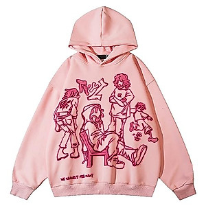 Women Novelty Graphic Hoodie Y2k Men Fashion Oversized clothing Sweatshirt Lovers Pullover(M,Pink)