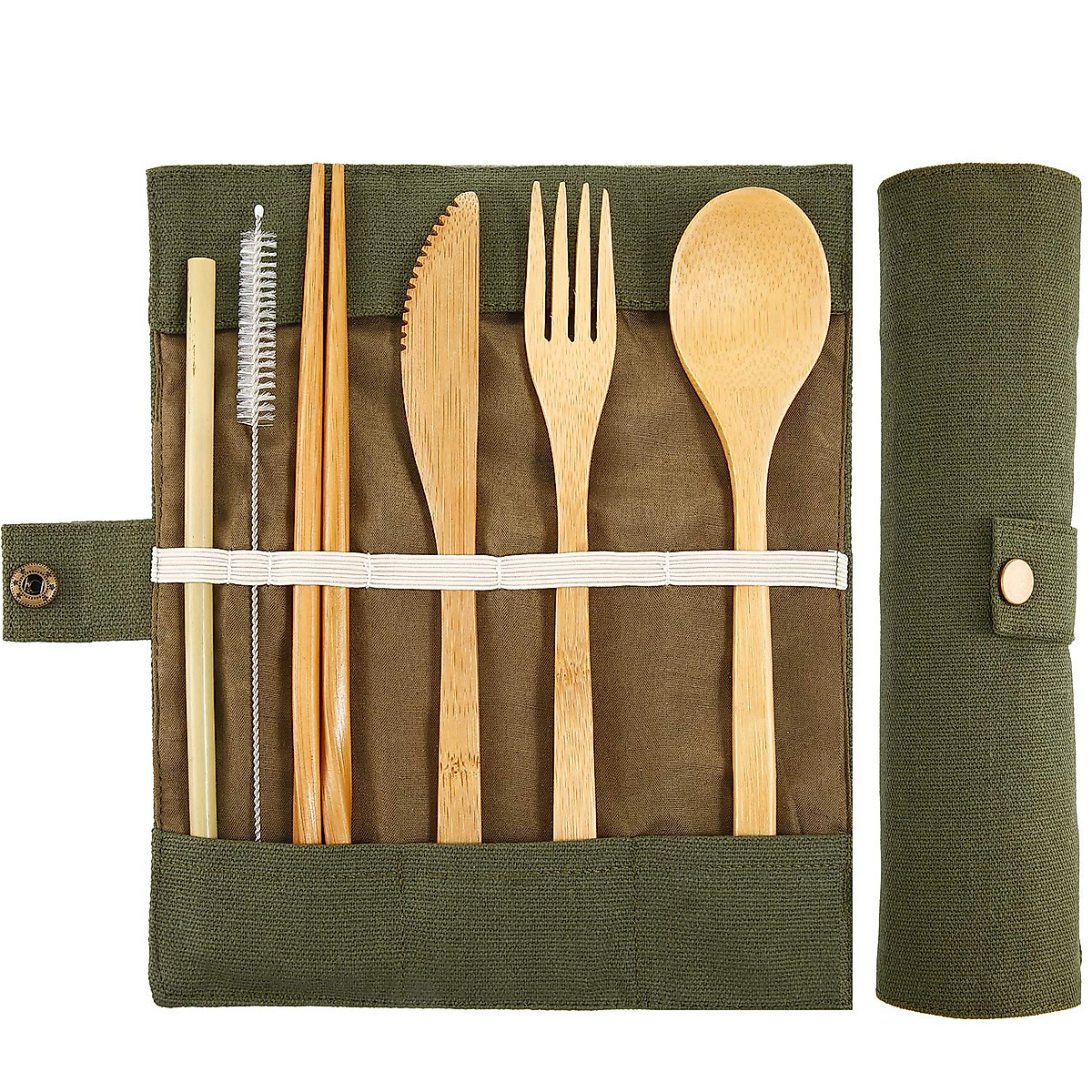 2 Sets Bamboo Cutlery Bamboo Utensils Reusable Flatware Set Bamboo Travel Utensils Include Reusable Chopsticks Fork Spoon Knife Straws Brush for Camping Hiking Picnic with Pouch Bag