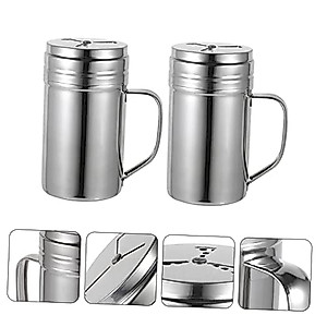 Housoutil 2pcs Seasoning Jar with Handle Glass Sauce Bottles Stainless Steel Containers Terrarium Salt and Pepper Shakers Storage Jar Seasoning Shaker Stainless Steel Pepper Shakers Salt Jar