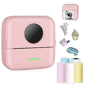 Mini Pocket Bluetooth Printer-Portable Thermal Printer with 5 Roll Papers for Journal/DIY Scrapbook/Travel/Notes/Lists/Label/Memo, Receipt Printer for Children Women Gifts Kids Christmas iOS&Android
