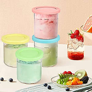 FIRJOY 16 oz. Containers | Extra Replacement Pints and Lids - Compatible with Ninja Creami NC301 NC300 NC299AMZ Series ONLY (4 Pack - Blue, Pink, Green, Yellow)
