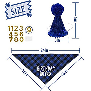 Dog Birthday Party Supplies, Boy Dog Birthday Bandana Scarf and Dog Birthday Hat with Number.