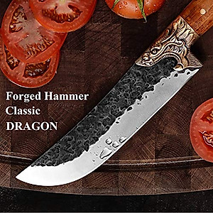 DRAGON RIOT Kitchen Chef Knife Viking Gifts for Men Viking Knives Outdoor Camping Knife with Leather Sheath Butcher Knives for Home Gift Collection BBQ