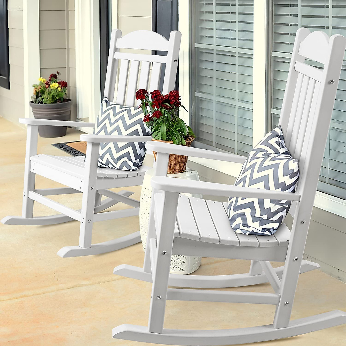 Flamaker Outdoor Rocking Chair All-Weather Patio Rocker Chairs Oversized with Widened Armrests for Lawn Patio Garden Beach Backyard Porch Fire Pit (White)