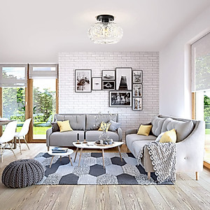 OYKYOHEI Semi Flush Mount Ceiling Light, Globe Glass Ceiling Light Fixture, Black Modern Lighting for Hallway Porch Corridor Kitchen Bedroom, Bulb Not Included