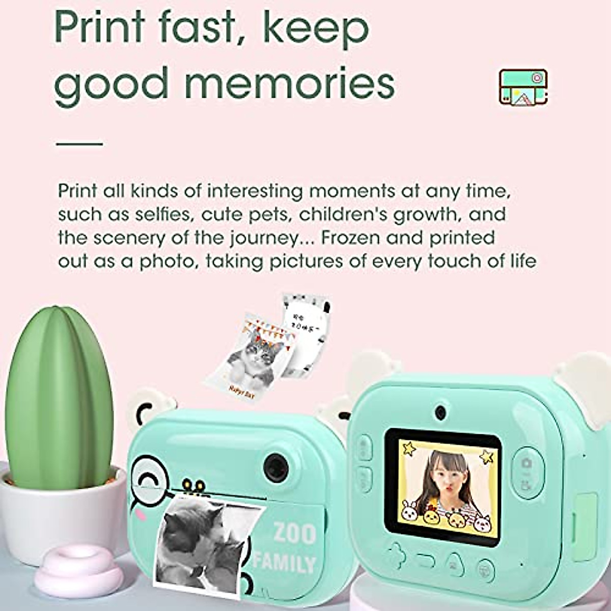 Digital Instant Print Camera, HD 1080P 12MP Camera 2.4'' Screen Digital WiFi Camera Toy with Custom Settings, for Girls Boys Gifts