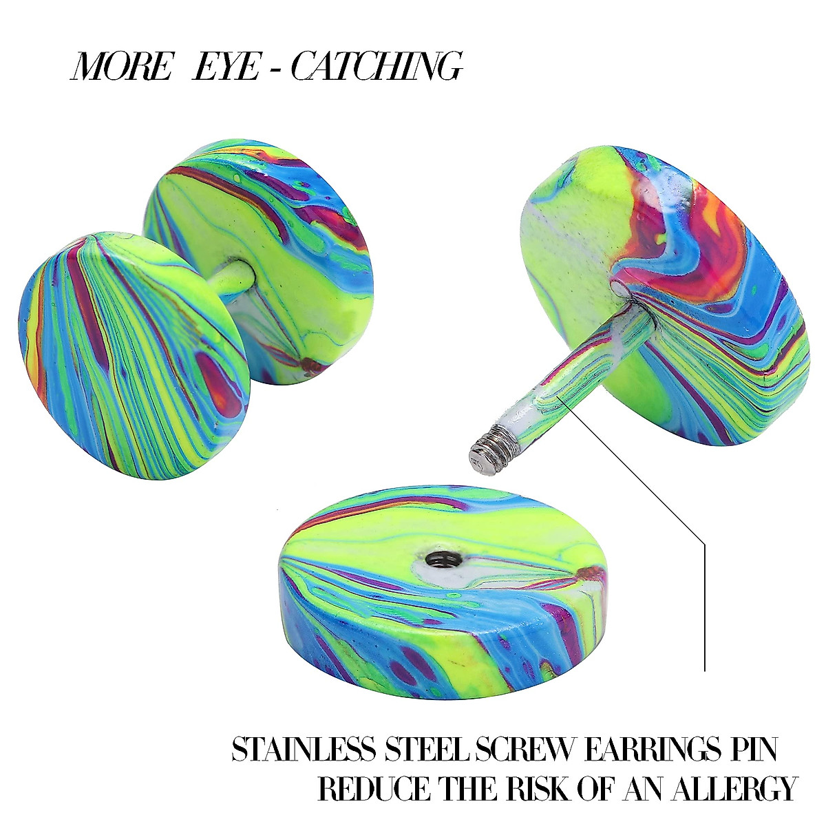 FIBO STEEL12 Pairs Faux Gauge Earrings Stainless Steel Stud Earrings for Men Women Cheater Fake Ear Plugs Gauges Tunnel