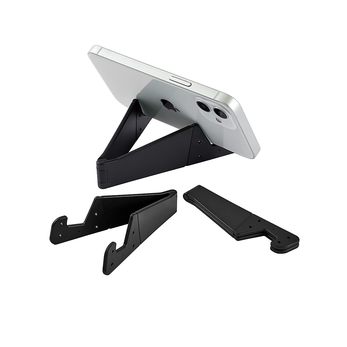 3 Pack Portable Cell Phone Stand for Desk, 【Upgraded Material】 Universal Pocket-Sized Foldable Small Mobile Phone Holder, V Smartphone Kickstand Mount Compatible with iPhone IPads Kindle Android-Black
