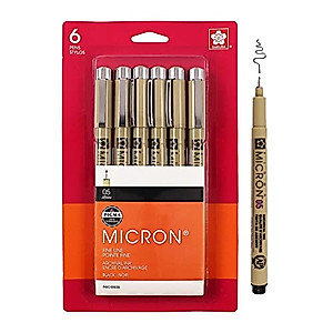 SAKURA Pigma Micron Fineliner Pens - Archival Black Ink Pens - Pens for Writing, Drawing, or Journaling - Black Ink - 05 Point Size - 6 Pack