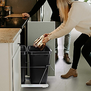 LEMY 35 Quart Double Pull Out Trash Can Under Kitchen Cabinet Roll Out Sliding Waste Bin Container