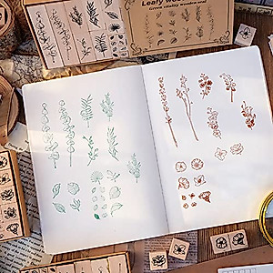 22 Pcs Plant Wooden Rubber Stamps Set, Plant Decorative Wooden Stamp DIY Craft Wooden Rubber Stamps for DIY Craft, Letters Diary and Craft Scrapbooking (Plant 2)