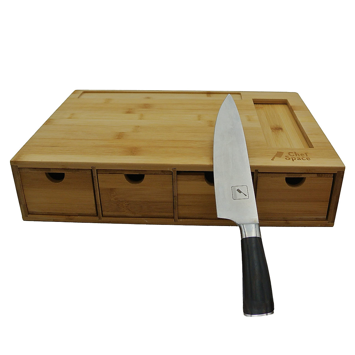Chef Space Large Bamboo Sushi Prep Cutting Board with Space-Saving Storage Trays - 16" x 10"