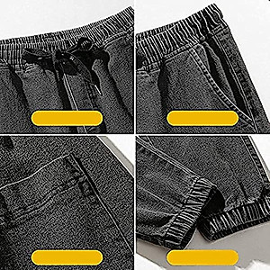 XYXIONGMAO Streetwear Hip Hop Cargo Joggers Pants for Men Denim Overalls Sports Harness Feet Harlan Casual Trousers (Blue, 2XL)