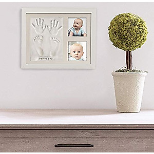 Co Little Baby Handprint & Footprint Kit (Date & Name Stamp) Clay Hand Print Picture Frame for Newborn - Best New Mom Gift - Foot Impression Photo Keepsake for Girl & Boy - White Feet Imprint Mold