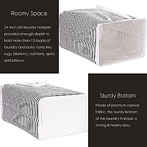 Hinwo 20 Gal / 77L Freestanding Large Laundry Hamper, Collapsible Laundry Storage Basket with Easy Carry Extended Handles for Clothes Toys, 16 x 12 x 24 Inches, Black Stripe