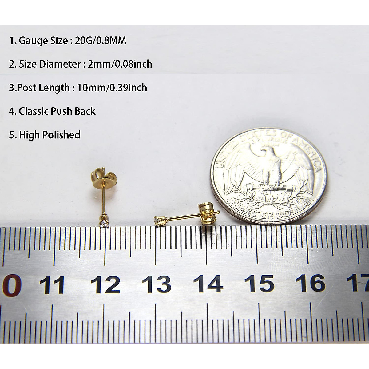 2mm CZ Stud Earrings for Women, 14K Gold Plated Cubic Zirconia Earrings Studs Small Gold Studs Tiny Stud Earrings Set for Women Men 20G Mini Studs Hypoallergenic, Pack of 6 Pairs