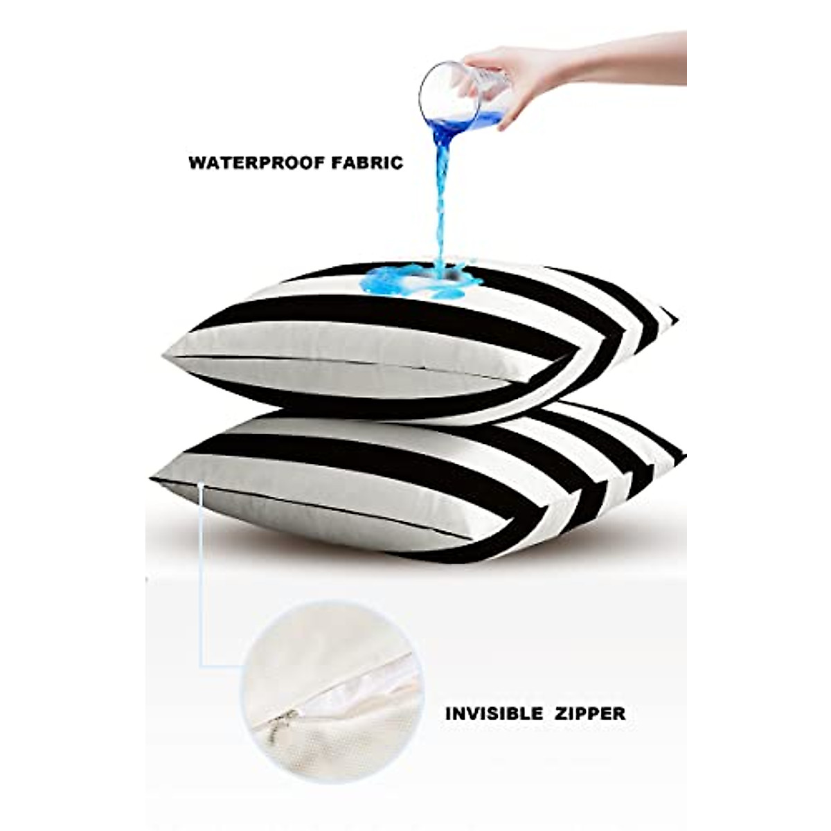 Outdoor Pillows 26x26 Waterproof Outdoor Pillow Covers, Black White Stripes Polyester Throw Pillow Covers Garden Cushion Decorative Case for Patio Couch Decoration Set of 2, Geometric