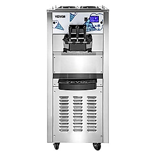 VEVOR Commercial Ice Cream Machine with Two 12L Hoppers Soft Serve Machine with 3 Flavors Commercial Ice Cream Maker 2500W Compressor Soft Ice Cream Machine with LCD Panel for Restaurants Snack Bar