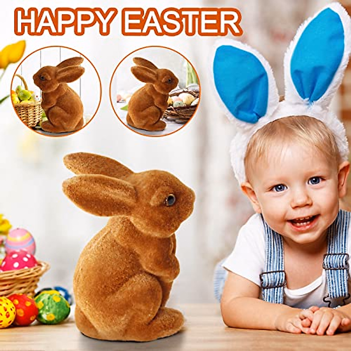 Spring Bunny Table Gift Easter Decoration Figurine Decoration Decoration Bunny, Easter Rabbit Statue, Artificial Bunny Figurines Ornament for Home,Office Desk,Easter Party Garden Yard Decoration (D)