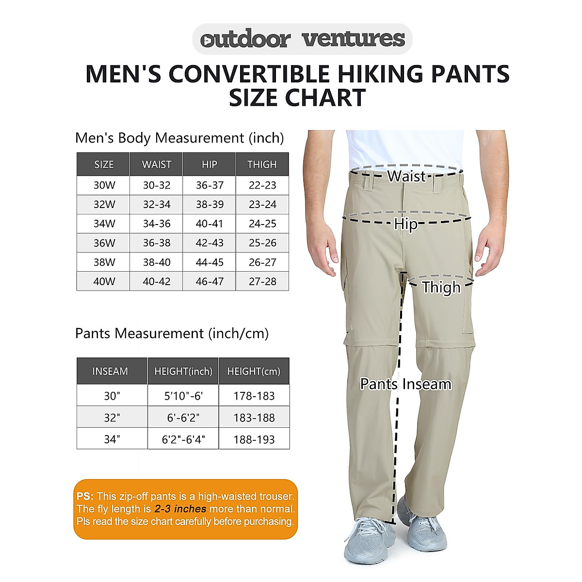 Outdoor Ventures Mens Hiking Pants Lightweight Quick Dry Convertible Pants, Stretch Zip-Off Cargo Pants for Travel Fishing Beige