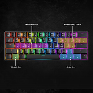 GK61 Mechanical Gaming Keyboard - 61 Keys Multi Color RGB Illuminated LED Backlit Wired Programmable for PC/Mac Gamer (Gateron Optical Yellow, Black)