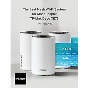 TP-Link Deco AXE5400 Tri-Band WiFi 6E Mesh System - Wi-Fi up to 7200 Sq.Ft, Engadget Rated Best Mesh For Most People, Replaces WiFi Router and Extender, AI-Driven Mesh New 6GHz Band, 3-Pack(Deco XE75)
