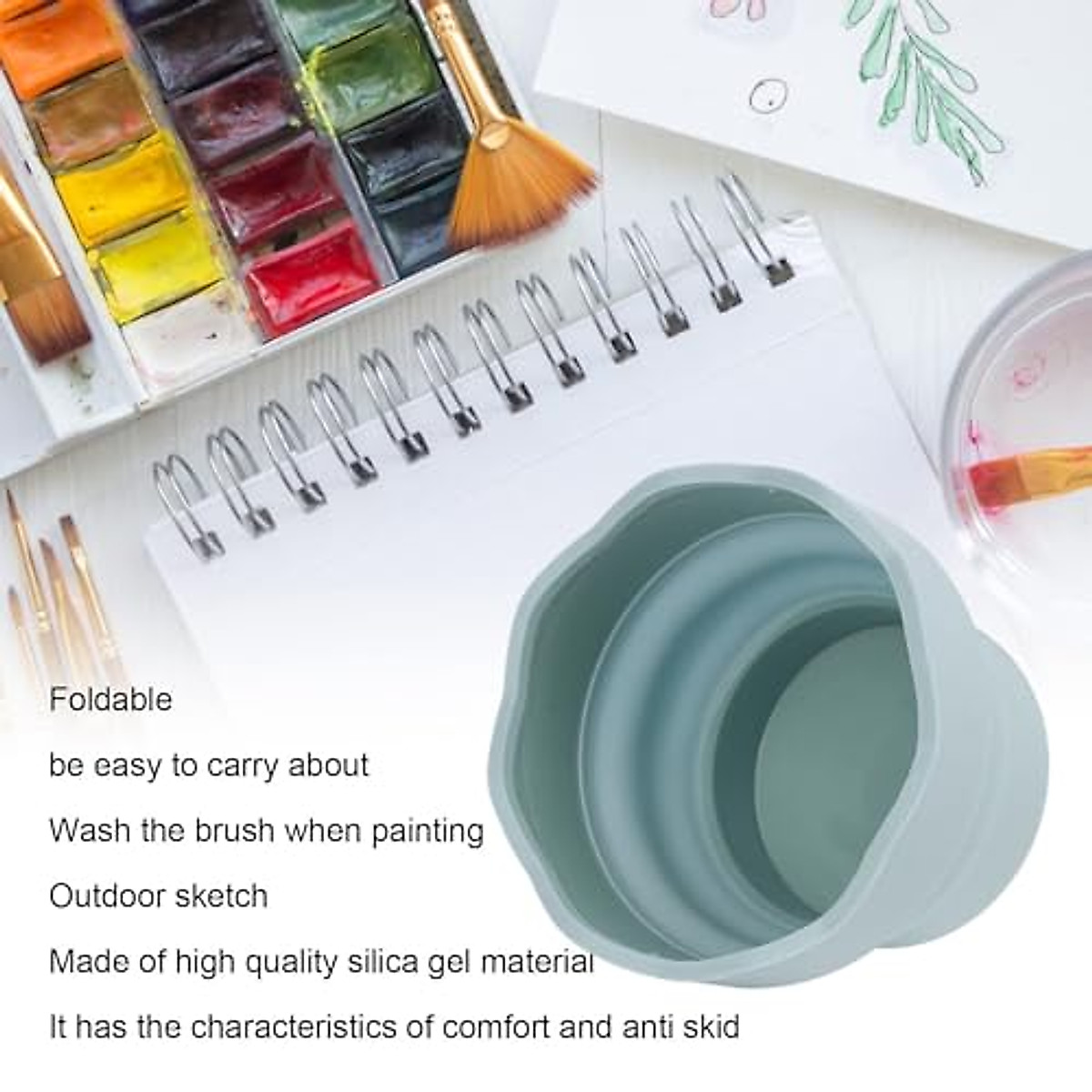 Portable Collapsible Paint Brush Washer, Silicone Washing Bucket Brush Holder Cleaner Painting Water Cup for Watercolor Acrylic Oil Painting(Blue)