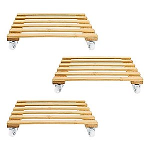 Cedilis 3 Pack Plant Caddy, Bamboo Plant Stand with Rolling Wheels, Mobile Flower Pot Mover Roller, Heavy Duty Plant Pot Pallet Dolly Caster for Patio Outdoor, Holds up to 100 Lbs, 12 Inch Square