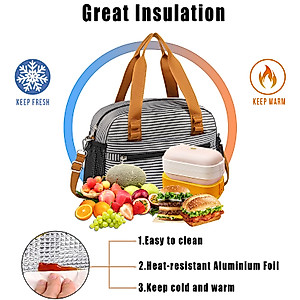 HSHPX Lunch Bag Women Insulated Adult Lunch Box Large Reusable Lunch Tote with Webbing Loop Cute Portable Lunch Cooler with Adjustable Shoulder Strap for Work Office Picnic (Stripe)
