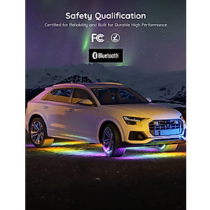 Govee Underglow Car Lights, 4 pcs RGBIC Smart LED Lights with 16 Million Colors and 10 Scene Modes with App Control, 2 Music Modes for Cars, SUVs, Trucks, DC 12-24V