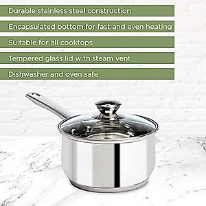 Ecolution Stainless Steel Sauce Pan with Encapsulated Bottom Matching Tempered Glass Steam Vented Lids, Made Without PFOA, Dishwasher Safe, 2-Quart, Silver