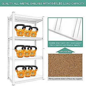 Raybee Garage Storage Shelves, Garage Shelving, 4 Tier Garage Shelves, Adjustable Heavy Duty Storage Shelves, Easy Assembly Metal Shelves for Storage, Kitchen, Pantry, White