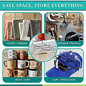 Mug Hooks Under Cabinet 8 Hooks Cabinet Max Thickness 0.78" Steel Wire Coffee Mug Hangers Utensil or Towel Hook Under Shelf Mug Holder with Stronger Grip Adhesive, Cup Rack Organizer for Kitchen, RV