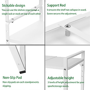 iPEGTOP Extendable Microwave Oven Rack, Adjustable Height Microwave/Toaster Shelf Heavy Duty Metal Pantry Shelf Space Riser Stand Organizer for Kitchen Counter Top Organization, White